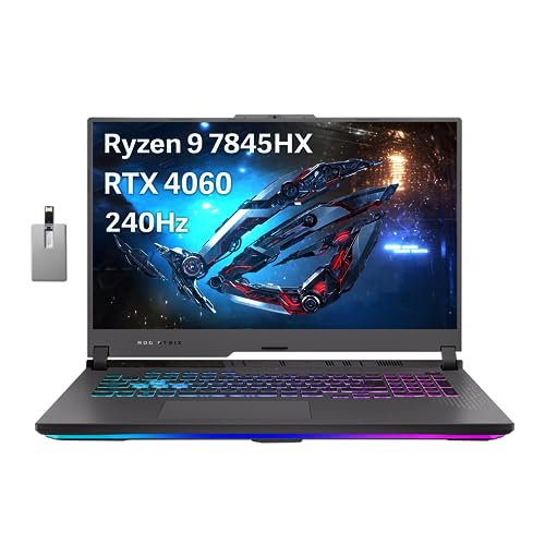 ASUS 2023 ROG Strix G17 17.3” QHD 240Hz Gaming Laptop, AMD Ryzen 9-7845HX, NVIDIA GeForce RTX 4060, 64GB DDR5, 2TB PCIe SSD, RGB Backlit Keyboard, Wi-Fi 6E, Win 11 Home, Gray, 32GB Snowbell USB Card