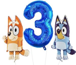 toyland® bluey & bingo foil balloon birthday pack - 2 x 32" character balloons & 1 x 40" number balloon - kids party decorations