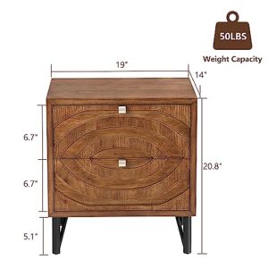 COSIEST Nightstand, Rustic End Table with 2 Drawers, Vintage Wood Bedside Table with Strudy Legs, Modern Side Table Accent Table for Bedroom, Living Room