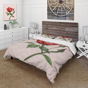 design art designart 'vintage red rose flower ii' traditional duvet cover set twin cover + 1 sham 2 piece