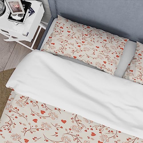 DESIGN ART Designart 'Red Vector Floral Pattern' Modern Duvet Cover Set Twin