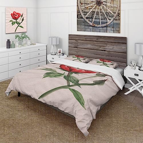 DESIGN ART Designart 'Vintage Red Rose Flower II' Traditional Duvet Cover Set Full/Queen Cover + 2 Shams 3 Piece