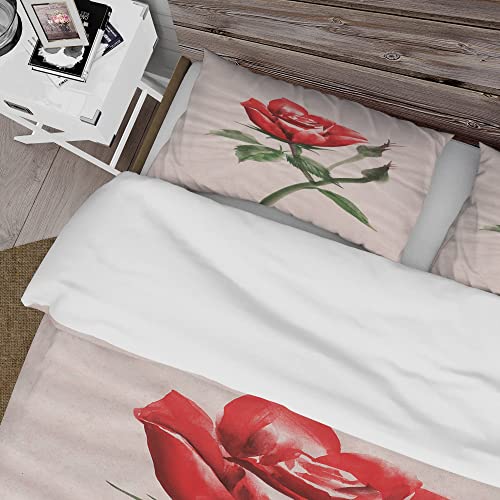 DESIGN ART Designart 'Vintage Red Rose Flower II' Traditional Duvet Cover Set Full/Queen Cover + 2 Shams 3 Piece