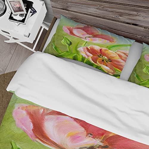 DESIGN ART Designart 'Vintage Red Tulips Flowers III' Traditional Duvet Cover Comforter Set King Cover + Comforter + 2 King Shams 4 Piece