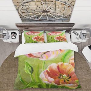 DESIGN ART Designart 'Vintage Red Tulips Flowers III' Traditional Duvet Cover Comforter Set King Cover + Comforter + 2 King Shams 4 Piece