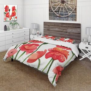 design art designart 'vintage red poppies i' traditional duvet cover set full/queen cover + 2 shams 3 piece