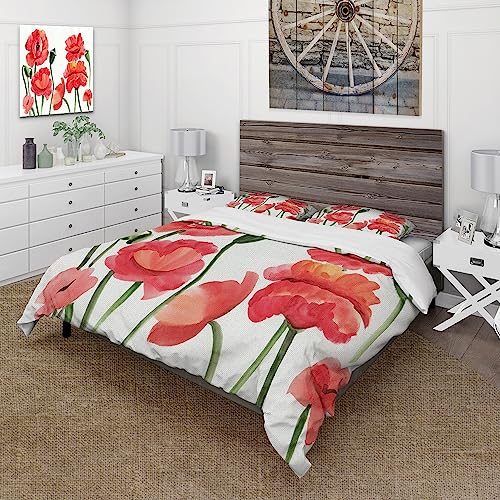 DESIGN ART Designart 'Vintage Red Poppies I' Traditional Duvet Cover Set Full/Queen Cover + 2 Shams 3 Piece