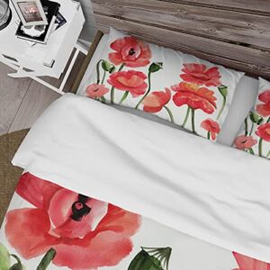 DESIGN ART Designart 'Vintage Red Poppies I' Traditional Duvet Cover Set Full/Queen Cover + 2 Shams 3 Piece