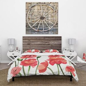 DESIGN ART Designart 'Vintage Red Poppies I' Traditional Duvet Cover Set Full/Queen Cover + 2 Shams 3 Piece