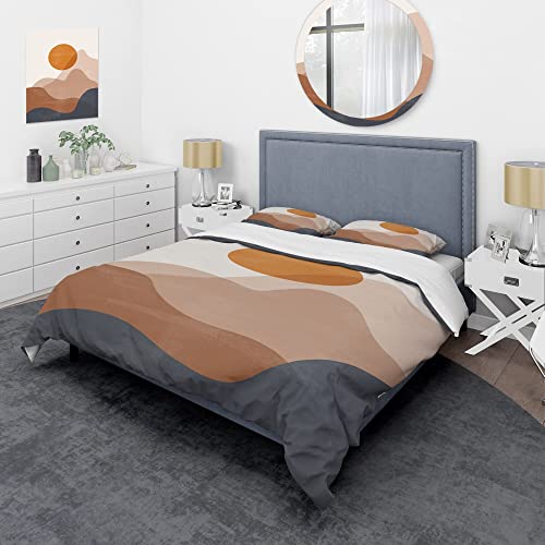 DESIGN ART Designart 'Abstract Red Moon in Earth Toned Mountains II' Modern Duvet Cover Set Twin Cover + 1 Sham 2 Piece