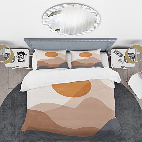 DESIGN ART Designart 'Abstract Red Moon in Earth Toned Mountains II' Modern Duvet Cover Set Twin Cover + 1 Sham 2 Piece