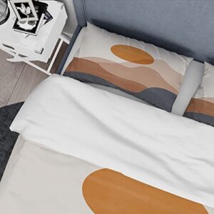 DESIGN ART Designart 'Abstract Red Moon in Earth Toned Mountains II' Modern Duvet Cover Set Twin Cover + 1 Sham 2 Piece