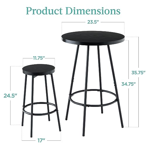 Best Choice Products Bistro Dining Set 3 Piece, Modern Round Counter Height Pub Table, Compact High Top with Bar Stools Pub Dining Set for Kitchen, Breakfast Room - Black