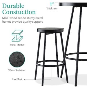 Best Choice Products Bistro Dining Set 3 Piece, Modern Round Counter Height Pub Table, Compact High Top with Bar Stools Pub Dining Set for Kitchen, Breakfast Room - Black