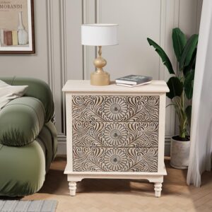 COSIEST 3 Drawers Accent Dresser, Vintage Small Accent Chest with 4 Wood Legs, Free-Standing Buffet Server Nightstand End Table for Bedroom, Living Room, Entryway