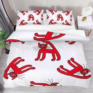 dragonbtu red cat 3 piece with 2 pillow shams comfortable print bedding set soft comforter cover set for women girl