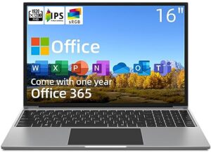 jumper laptop, quad-core intel celeron cpu, 4gb ram 128gb emmc, 16“ fhd ips 1920x1200 screen, windows 11 laptop computer with office 1-year subscription, 4 speakers, 2.4/5g wifi, expandable 1tb ssd.