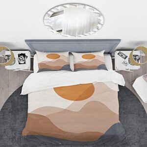 DESIGN ART Designart 'Abstract Red Moon in Earth Toned Mountains II' Modern Duvet Cover Comforter Set King Cover + Comforter + 2 King Shams 4 Piece