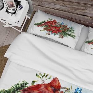 DESIGN ART Designart 'Christmas Poinsettia and Red Cardinal Bird' Traditional Duvet Cover Comforter Set Twin Cover + Comforter + 1 Sham 3 Piece