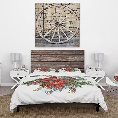 DESIGN ART Designart 'Christmas Poinsettia and Red Cardinal Bird' Traditional Duvet Cover Comforter Set Twin Cover + Comforter + 1 Sham 3 Piece