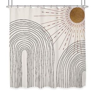 KOMLLEX Boho Abstract Sun Arches Shower Curtain for Bathroom Decor 72Wx72H Inches Mid Century Modern Minimalist Rainbow Sunshine Black Beige Simple Art Lines Fabric Waterproof Polyester 12 Pack Hooks