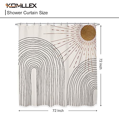 KOMLLEX Boho Abstract Sun Arches Shower Curtain for Bathroom Decor 72Wx72H Inches Mid Century Modern Minimalist Rainbow Sunshine Black Beige Simple Art Lines Fabric Waterproof Polyester 12 Pack Hooks