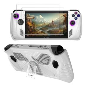 pakesi protection case for asus rog ally - rugged tpu with built-in stand for game handheld console - anti-drop shockproof shell (white)