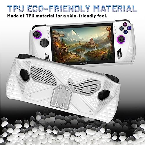 PAKESI Protection Case for ASUS ROG Ally - Rugged TPU with Built-in Stand for Game Handheld Console - Anti-Drop Shockproof Shell (White)