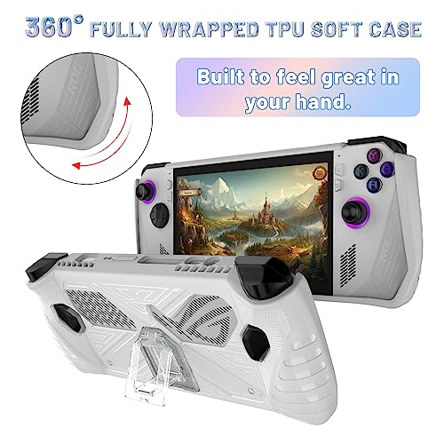 PAKESI Protection Case for ASUS ROG Ally - Rugged TPU with Built-in Stand for Game Handheld Console - Anti-Drop Shockproof Shell (White)