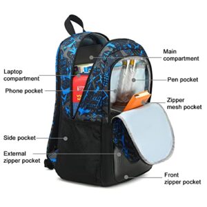 Backpack for Kids Boys Elementary Bookbag 17 Inch Middle School Bag Primary Waterproof Rucksack for Teens Travel Fits Ages 6+ YO（Graffiti-Blue Black)