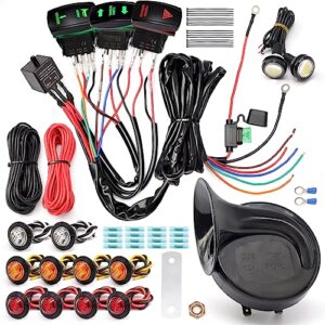 erchon pre-wired atv utv turn signal horn kit,universal street legal kit warning light rocker switch kit with 1horn reverse lights flasher relay fuse,blinker kit for utv rov atv golf sxs