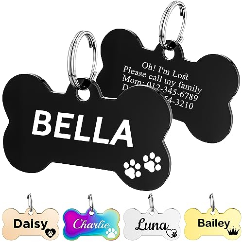 FAMIPAWS Pet ID Tag Dog Name Tags Personalized Dog Tags and Cat Tags with Icon & 5 Lines of Custom Text Engraved Stainless Steel Pet ID Name Tag,Bone