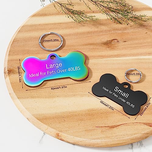 FAMIPAWS Pet ID Tag Dog Name Tags Personalized Dog Tags and Cat Tags with Icon & 5 Lines of Custom Text Engraved Stainless Steel Pet ID Name Tag,Bone