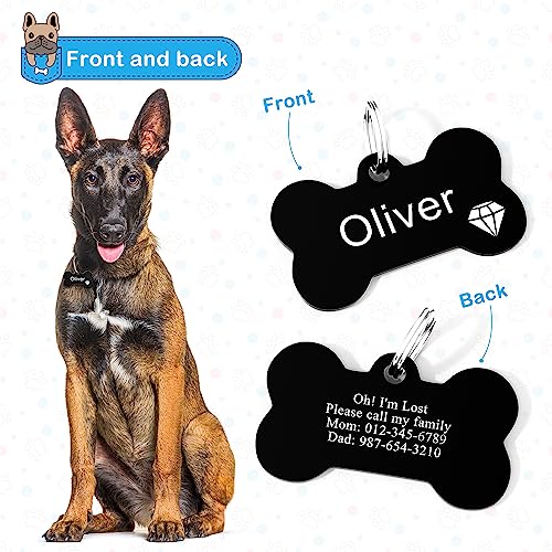 FAMIPAWS Pet ID Tag Dog Name Tags Personalized Dog Tags and Cat Tags with Icon & 5 Lines of Custom Text Engraved Stainless Steel Pet ID Name Tag,Bone