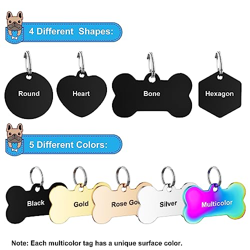 FAMIPAWS Pet ID Tag Dog Name Tags Personalized Dog Tags and Cat Tags with Icon & 5 Lines of Custom Text Engraved Stainless Steel Pet ID Name Tag,Bone