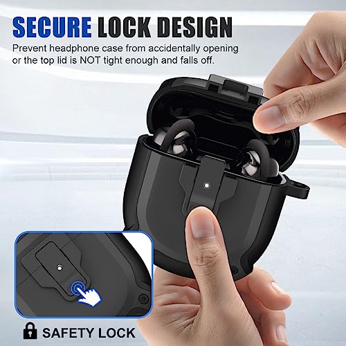 [with Lock] for Bose QuietComfort Earbuds II Case (2022), Shockproof Protective Bose Quietcomfort 2 Case Cover for Men Women, Silicone+PC Secure Lock Case for Bose Quietcomfort Earbuds II (Black)