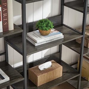 Bookcases and Bookshelves Triple Wide 5 Tiers Industrial Bookshelf, Large Open Bookshelves Display Shelves with Metal Frame for Living Room Bedroom Home Office, Dark Gray