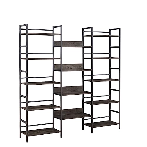 Bookcases and Bookshelves Triple Wide 5 Tiers Industrial Bookshelf, Large Open Bookshelves Display Shelves with Metal Frame for Living Room Bedroom Home Office, Dark Gray