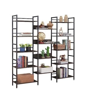 Bookcases and Bookshelves Triple Wide 5 Tiers Industrial Bookshelf, Large Open Bookshelves Display Shelves with Metal Frame for Living Room Bedroom Home Office, Dark Gray