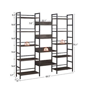 Bookcases and Bookshelves Triple Wide 5 Tiers Industrial Bookshelf, Large Open Bookshelves Display Shelves with Metal Frame for Living Room Bedroom Home Office, Dark Gray