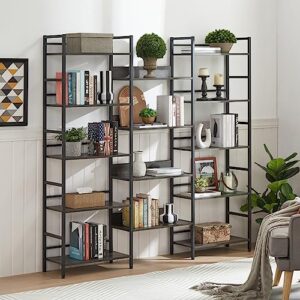 Bookcases and Bookshelves Triple Wide 5 Tiers Industrial Bookshelf, Large Open Bookshelves Display Shelves with Metal Frame for Living Room Bedroom Home Office, Dark Gray