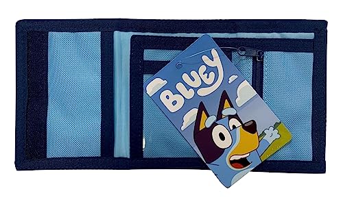 Bluey Kids Wallet with Zipped Coin Compartment & Card and Note Slots, Blue, 13 X 9 X .7cm, Modern