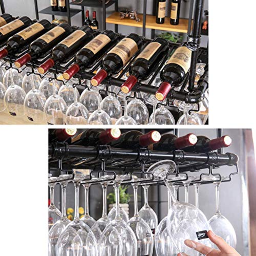 MiroDo Bar Unit Floating Shelves Ceiling Wine Racks, Bottle and Glass Holder, Hanging Stemware Glass Holder, Loft Vintage Wall Shelf Storage Rack Wall-Mounted, Industrial Ho