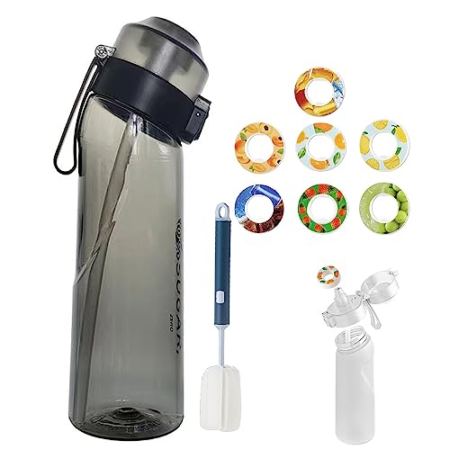 JSAXQYG Fruit Fragrance Water Bottle,22OZ,Dust-Proof and Leak-Proof Flip Scented Kettle,with 7 Flavor Pods 0 Sugar and 0 Calorie Outdoor Sports Water Cups,A good gift for friends (Black)