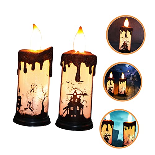 Halloween Snow Globe 2pcs LED Candle Light Fall Candles Halloween Snow Globe Halloween Lamp Home Decorations Goblincore Room Decor Candle Holder Decor Lamp Lights