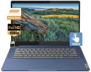 lenovo 2023 newest 14" fhd touchscreen slim 3 chromebook laptop business student, 8-core mediatek kompanio 520 processor, 4gb ram, 64gb emmc, wifi 6,webcam, 13+ hours battery, chrome os+marxsolcables