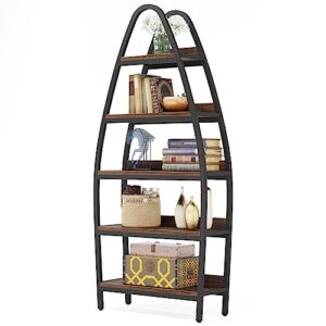 little tree 5-tier open bookshelf, 69" tall freestanding book shelf, industrial etagere bookcase display shelf for home office, living room, rustic brown