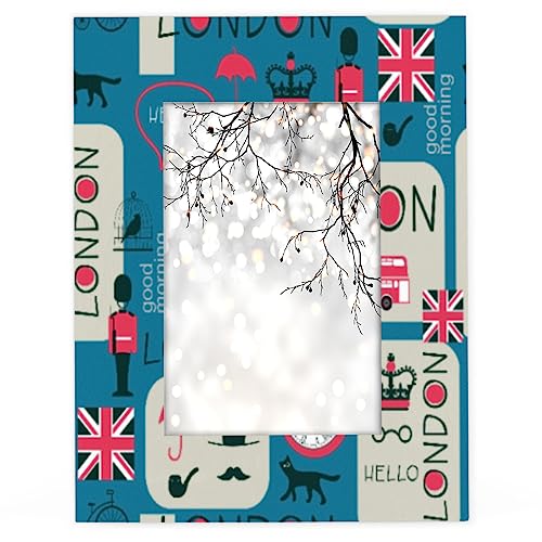 Yzrwebo Uk London Phone Booth 5x7 Picture Frame London Wood Photo Frames High Transparent Horizontal and Vertical Tabletop Display or Wall Mounting for Family Home Gallery Office