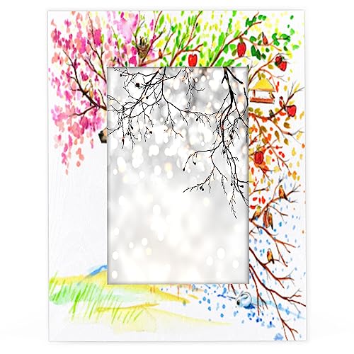 Yzrwebo Watercolors Deer 5x7 Picture Frame Fours Seasons Tree Wood Photo Frames High Transparent Horizontal and Vertical Tabletop Display or Wall Mounting for Family Home Gallery Office