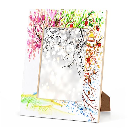 Yzrwebo Watercolors Deer 5x7 Picture Frame Fours Seasons Tree Wood Photo Frames High Transparent Horizontal and Vertical Tabletop Display or Wall Mounting for Family Home Gallery Office